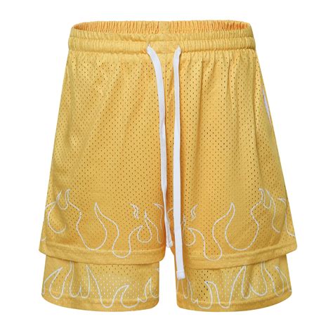 Retro Fit Double Layer Mesh Shorts Yellow Hesntls