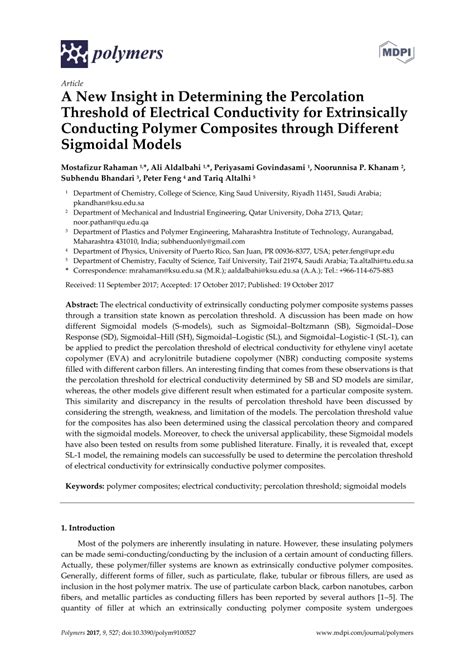 Pdf A New Insight In Determining The Percolation Threshold Of Electrical Conductivity For