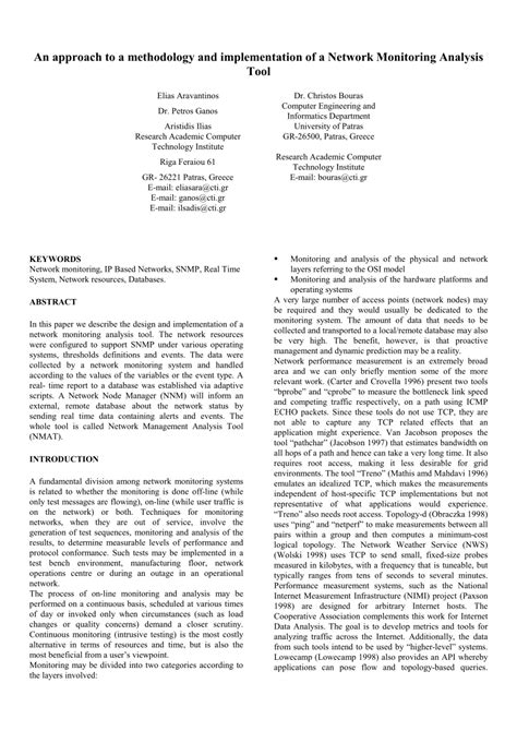 PDF An Approach To A Methodology And Implementation Of A Network Monitoring Analysis Tool