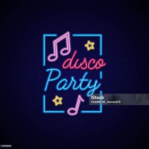 네온 사인 디스코 파티 음악 파티입니다 나이트 클럽에 대 한 네온 간판의 개념입니다 네온에 대한 스톡 벡터 아트 및 기타 이미지 네온 파티 개념 Istock