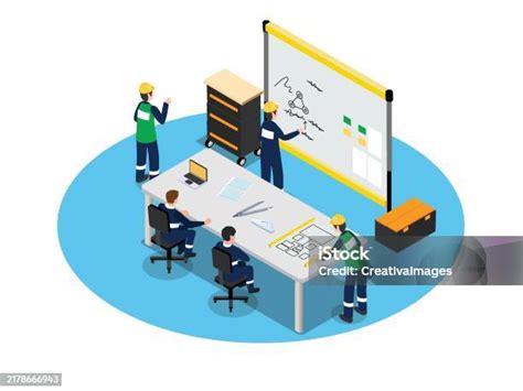 산업 프로젝트 계획을위한 엔지니어링 팀 회의 3d 아이소 메트릭 벡터 일러스트 레이 션 건축에 대한 스톡 벡터 아트 및 기타 이미지 건축 등측투영법 모임 Istock