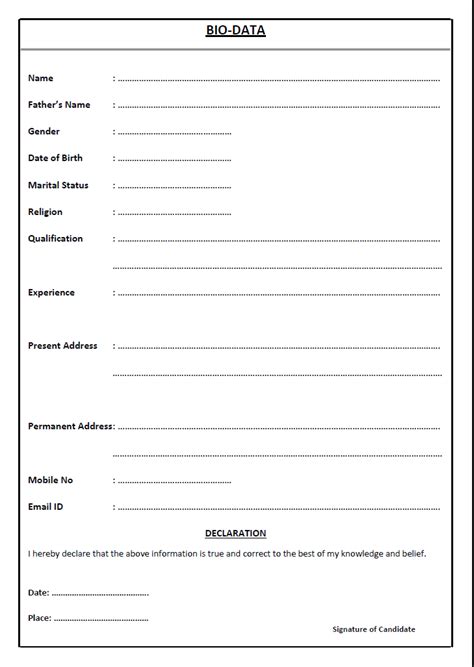 biodata format 2016 most decoration