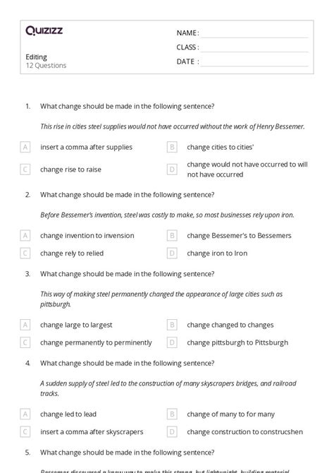 50 Editing Worksheets For 6th Class On Quizizz Free And Printable