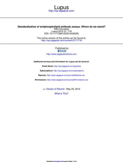 Pdf Standardization Of Antiphospholipid Antibody Assays Where Do We Stand