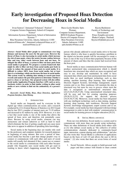 Pdf Early Investigation Of Proposed Hoax Detection For Decreasing Hoax In Social Media