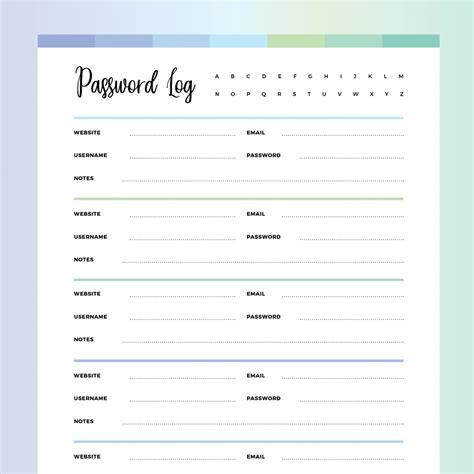 Password Tracker Printable Instant Download Pdf A4 And Us Letter Plan Print Land