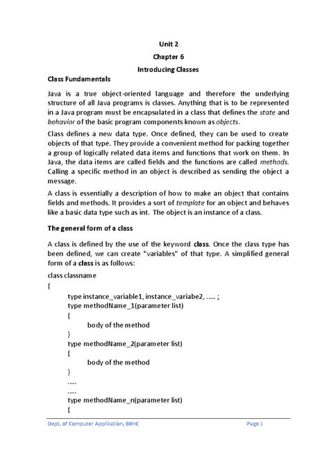 Unit 2 Classandobjects Bca Operating Systems Class Fundamentals