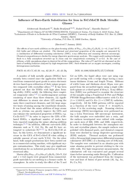 Pdf Influence Of Rare Earth Substitution For Iron In Fecrmocb Bulk