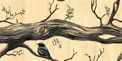 Seamless Repeat Pattern Featuring A Bird On A Branch With Delicate
