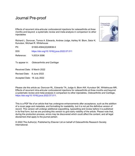 Pdf Effects Of Recurrent Intra Articular Corticosteroid Injections For Osteoarthritis At Three