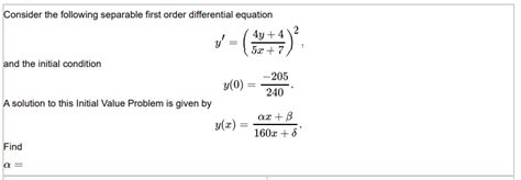 Solved Consider The Following Separable First Order