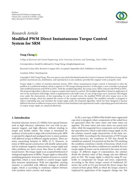 Pdf Modified Pwm Direct Instantaneous Torque Control System For Srm