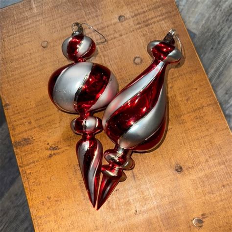 Source Unknown Holiday Vintage Glass Blown Festive Red And Silver