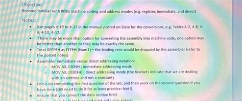 Solved Objective Become Familiar With 8086 Machine Coding
