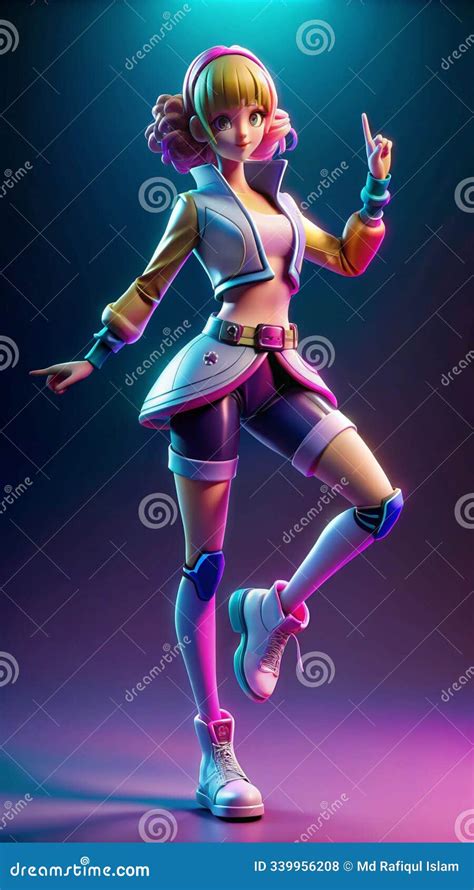 3d Rendering Of Dynamic Anime Girl Generative Ai Stock Illustration
