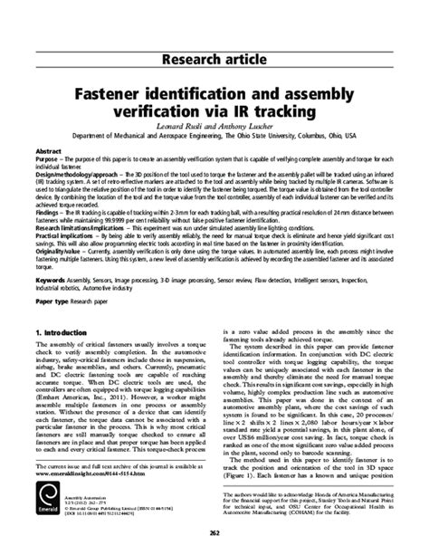pdf ir tracking for fastener identification and verification