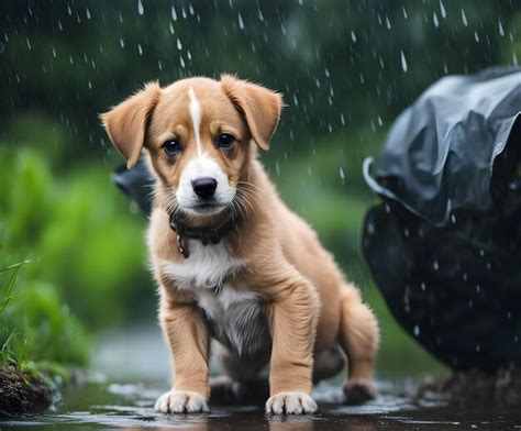 Premium Photo | Stray dog puppy outdoors in rain