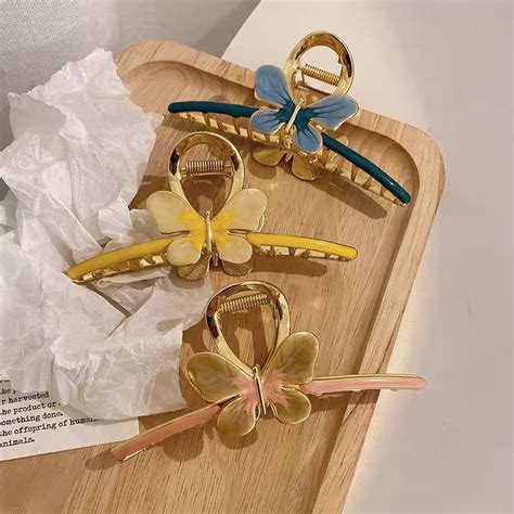 Badu Bg Големи златни метални пеперуди щипки за коса с щипки за жени скоби щипка за коса и