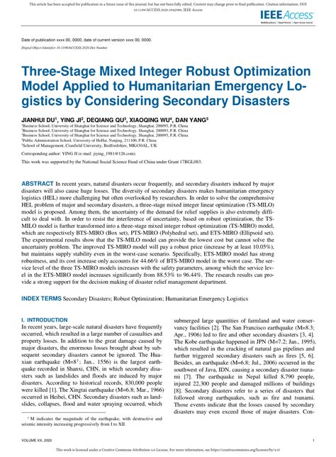 Pdf Three Stage Mixed Integer Robust Optimization Model Applied To Humanitarian Emergency Lo