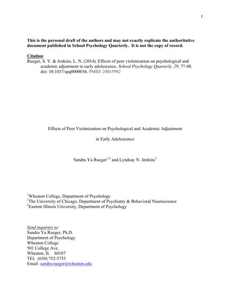 Pdf Effects Of Peer Victimization On Psychological And Academic