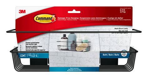 Command Shower Caddy Matte Black With Water Resistant Command Strips Bathroom Organizer Holds