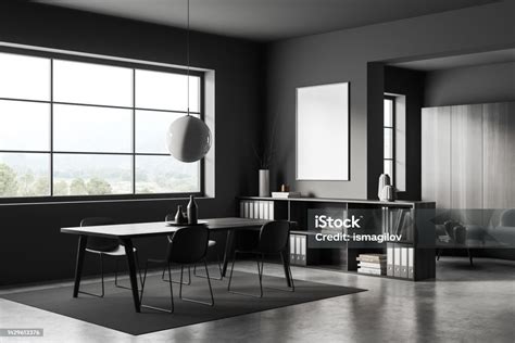 회의 테이블이있는 회색 사무실 방 인테리어 휴식 공간과 창문 모형 프레임 0명에 대한 스톡 사진 및 기타 이미지 0명 3차원 형태 가정의 방 Istock