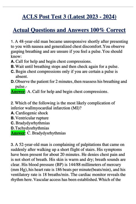 Acls Pretest Exam Questions Answers 2023 2024 Acls Pretest 40 Off
