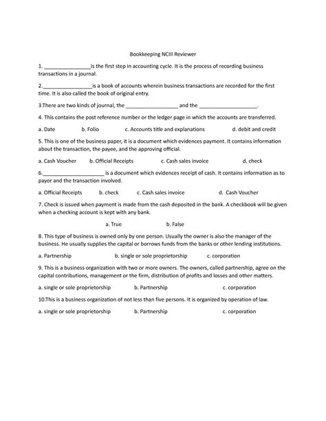 Bookkeeping Nciii Reviewer Bookkeeping Nciii Reviewer