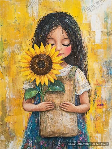 Ai创作图手绘采向日葵的小女孩 阳光向日葵小朋友 向日葵儿插 女孩采葵花 手绘向日葵美女 向日葵花丛中的少女 站在向日葵里的小女孩 小女孩装饰