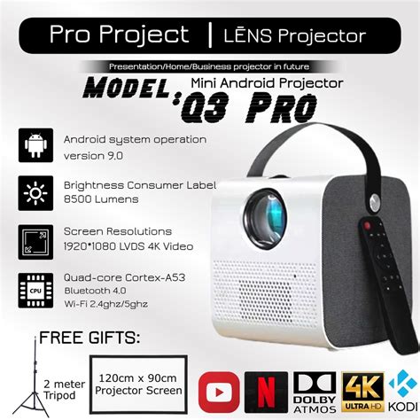 [flash Sales] Android Projector Q3 Pro Mini 8500 Lumens Hd 1080p 4k Wifi Led Projector Shopee