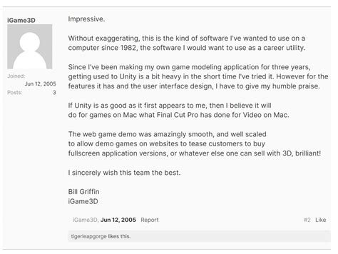 This Comment Was The First And Only Reply To The Unity 10 Launch Announcement On The Unity