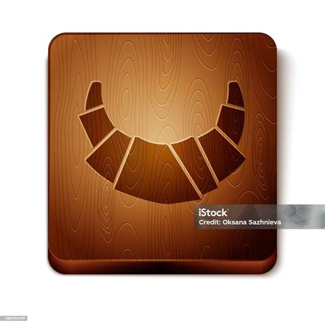 흰색 배경에 고립 된 갈색 크로와상 아이콘입니다 나무 사각형 버튼입니다 벡터 일러스트레이션 개념에 대한 스톡 벡터 아트 및 기타 이미지 Istock