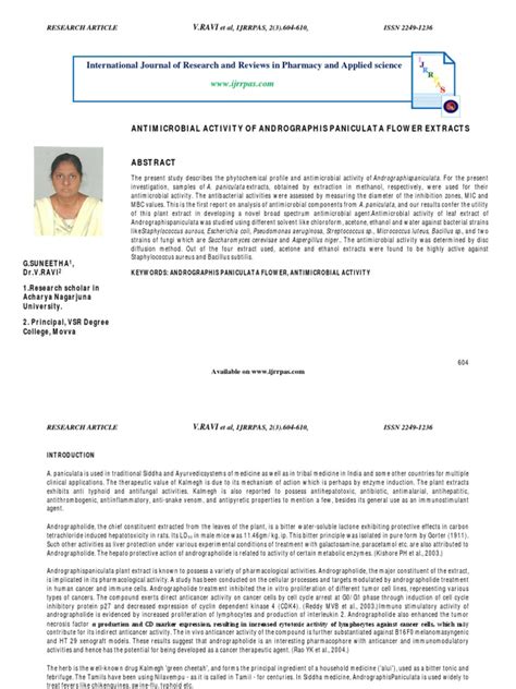 Antimicrobial Activity Of Andrographis Paniculata Flower Extracts Pdf Agar Growth Medium