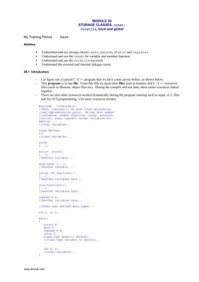 c storage classes volatile auto const static tenouk c and c