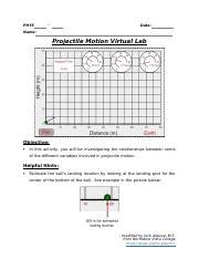 Exploring Projectile Motion Virtual Lab Analysis Graphs Course Hero