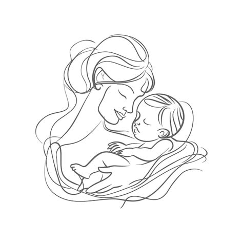 Um Desenho De Linha Contínua De Mãe Segurando O Bebê Só Cor Preta