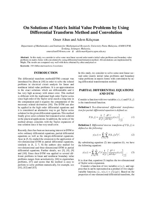 Pdf On Solutions Of Matrix Initial Value Problems By Using