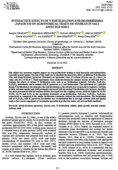 Interactive Effects Of N Fertilization And Bradirhizobia Japanicum On