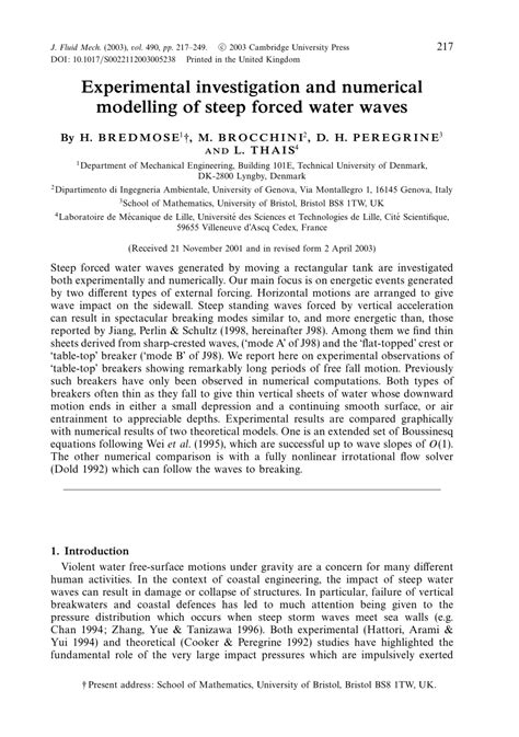 Pdf Experimental Investigation And Numerical Modelling Of Steep Forced Water Waves