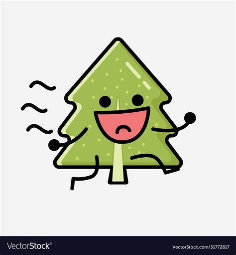 Cute Pine Tree Mascot Character In Flat Design Vector Image