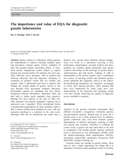 Pdf The Importance And Value Of Eqa For Diagnostic Genetic Laboratories