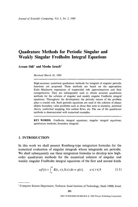 Pdf Quadrature Methods For Periodic Singular Fredholm Integral Equations