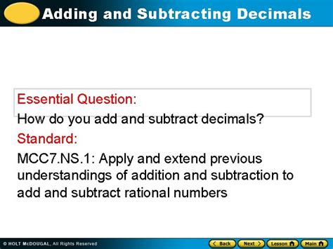Adding And Subtracting Decimals Warm Up Estimate By