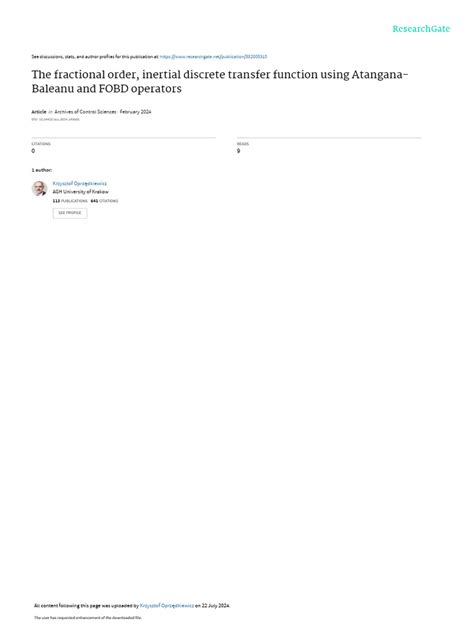 The Fractional Order Inertial Discrete Transfer Function Pdf Mathematical Objects Mathematics