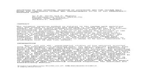 Solutions Of The Integral Equation Of Diffusion And The Random Walk