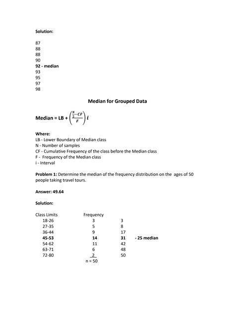 Solution Statistics Median And Mode For Grouped And Ungrouped Data