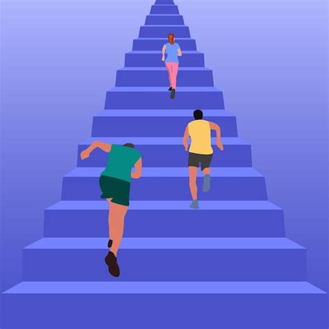 Premium Vector Men And A Woman Run Up The Stairs