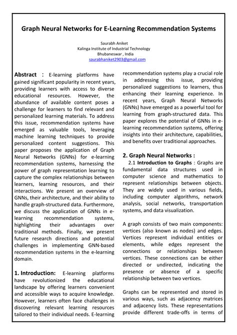 Pdf Graph Neural Networks For E Learning Recommendation Systems