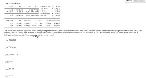 Solved Reg Totalscore Small Source SS Df MS Model Residual Chegg Com