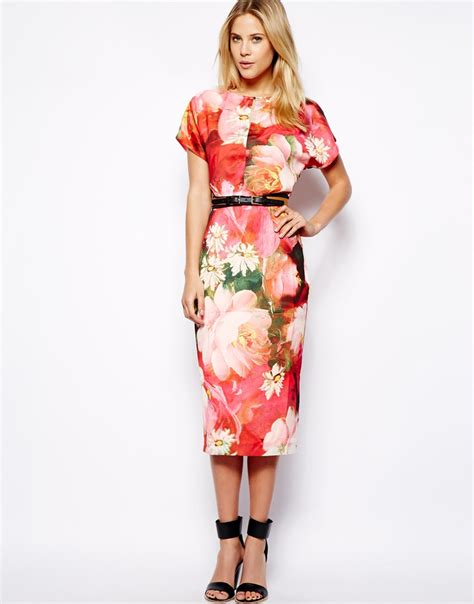 Ted Baker Midi Dress In Bright Floral Print Lyst